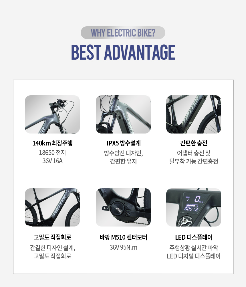 트위터전기자전거 EM8 풀카본 바팡모터 전자변속13단 16A 락샥 디지탈핸들바 : 트위터자전거